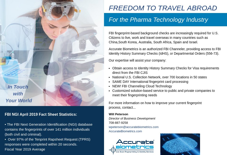 Accurate Biometrics - Pharma Technology Focus | Issue 85 | August 2019