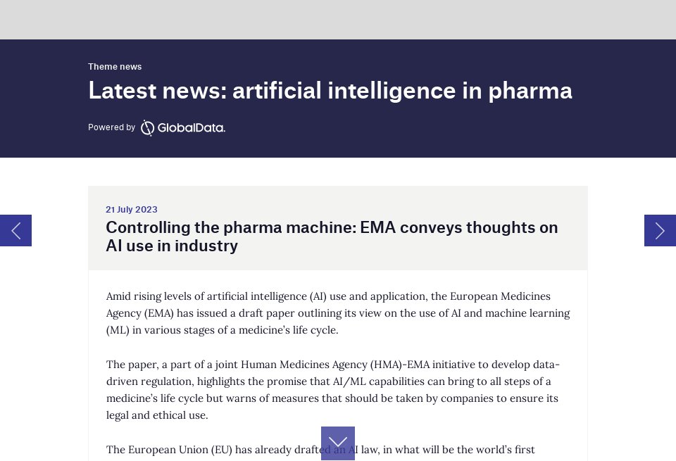 Latest news: artificial intelligence in pharma - Pharma Technology ...