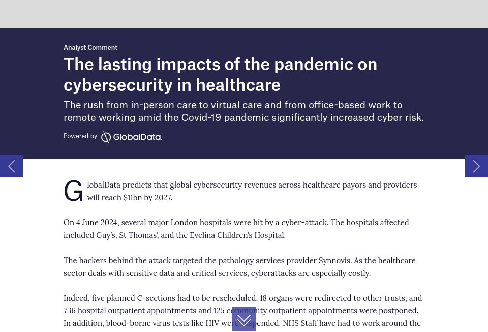 The lasting impacts of the pandemic on cybersecurity in healthcare ...