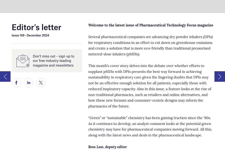 Editor's letter - Pharma Technology Focus | Issue 149 | December 2024