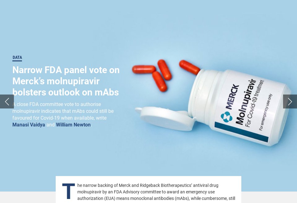 Narrow FDA panel vote on Merck’s molnupiravir bolsters outlook on mAbs ...