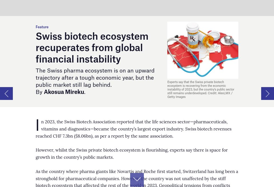 Swiss biotech ecosystem recuperates from global financial instability ...