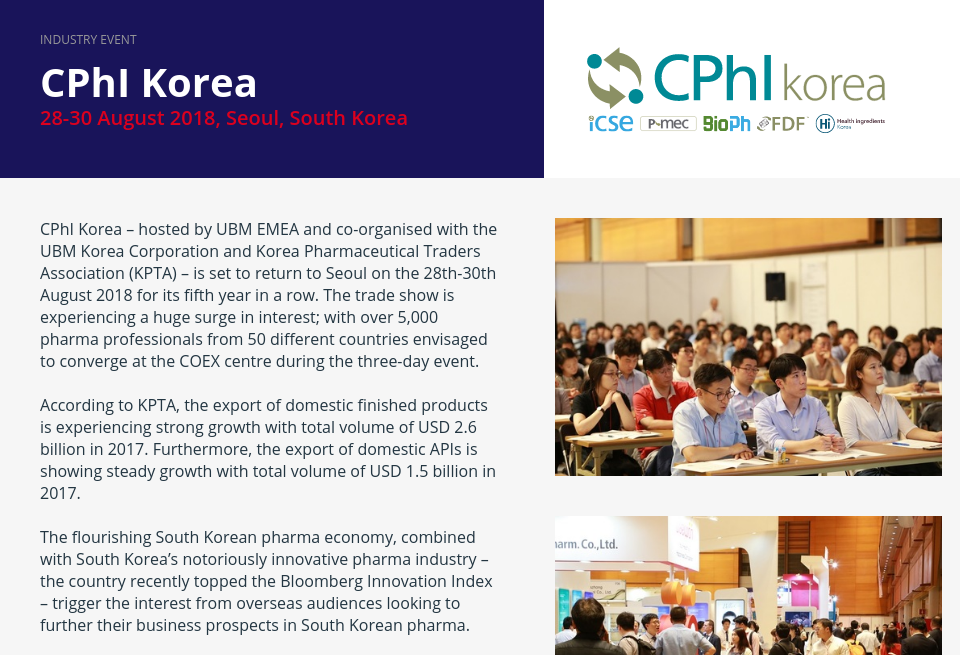 Event Cphi Korea Pharma Technology Focus Issue 72 July 2018