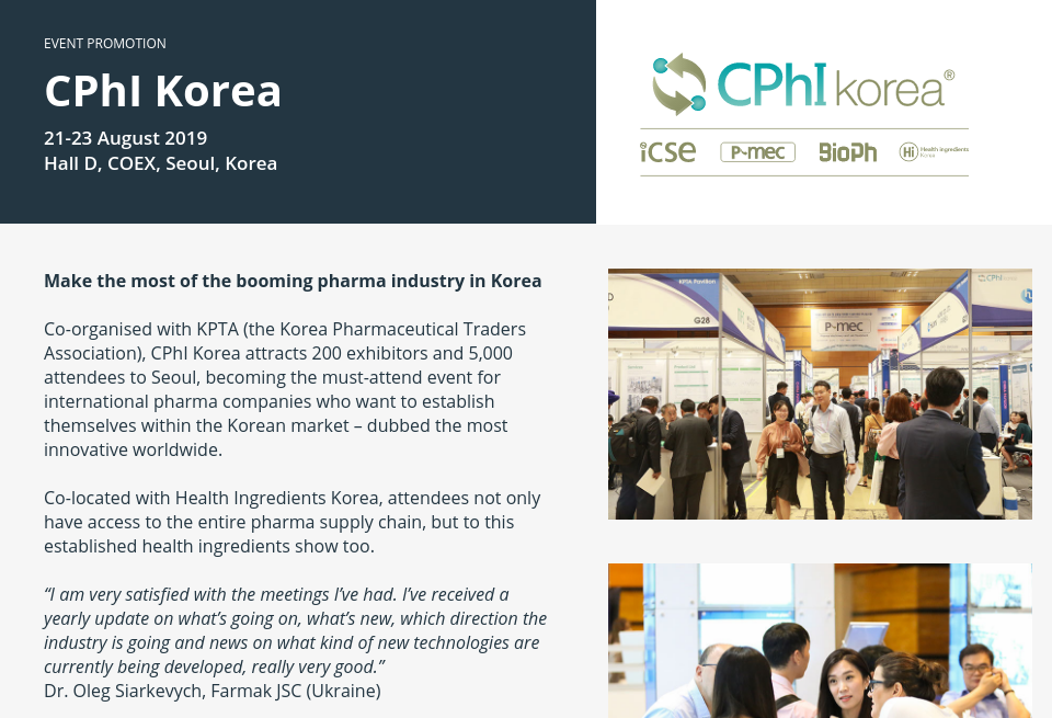 Event: CPhl Korea - Pharma Technology Focus | Issue 83 | June 2019