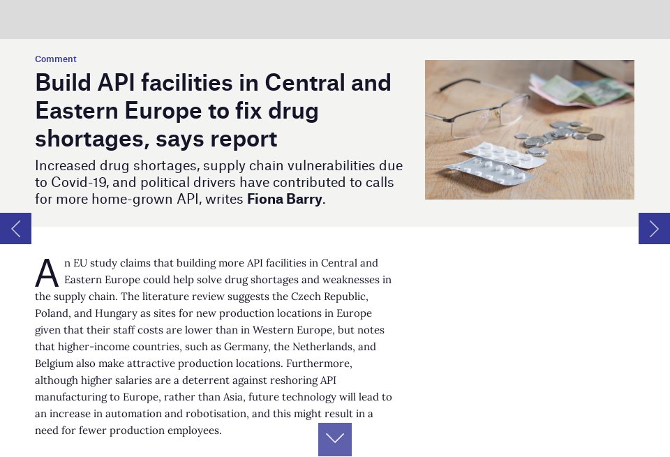 Build API facilities in Central and Eastern Europe to fix drug ...