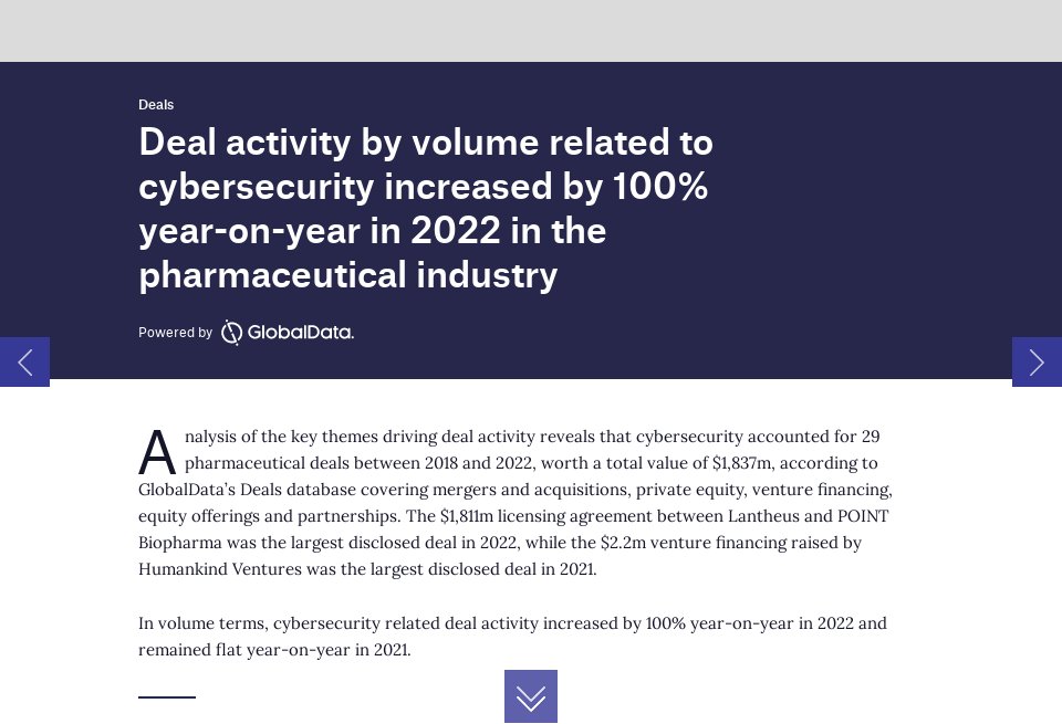 Deal activity related to cybersecurity in the pharmaceutical industry ...