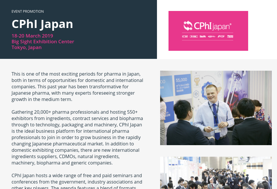 Event: CPhl Japan - Pharma Technology Focus | Issue 80 | March 2019