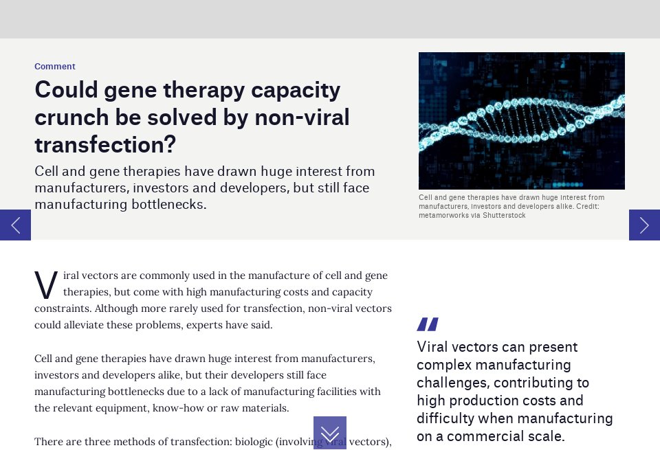 Non-viral vectors could alleviate gene therapy capacity crunch - Pharma ...