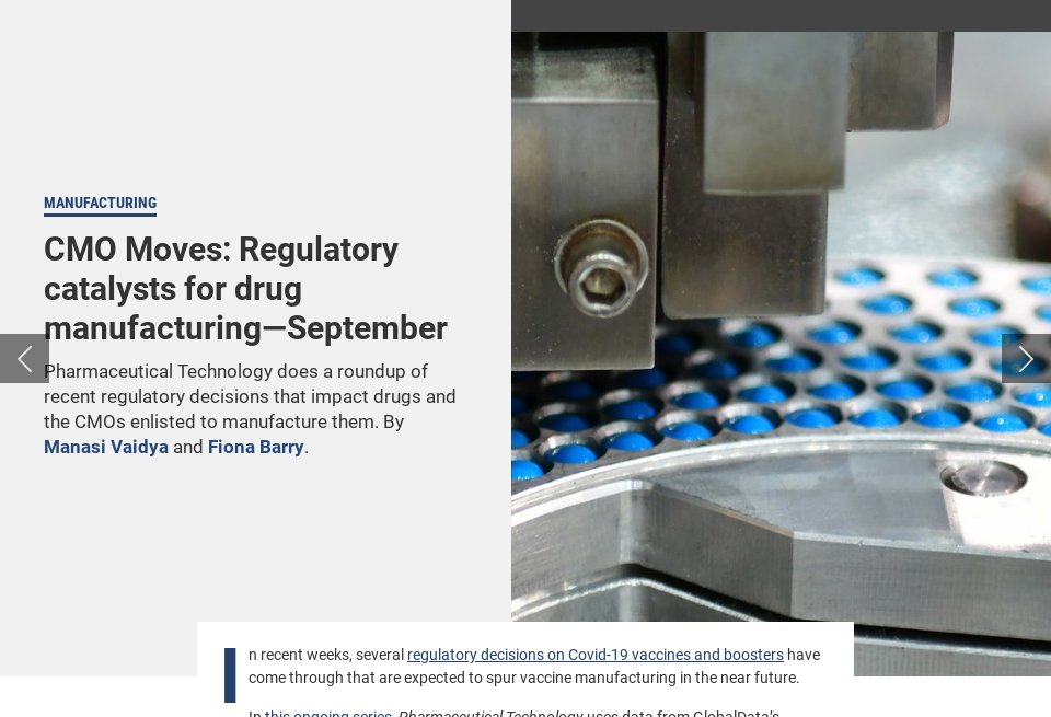 CMO Moves: Regulatory catalysts for drug manufacturing—September ...