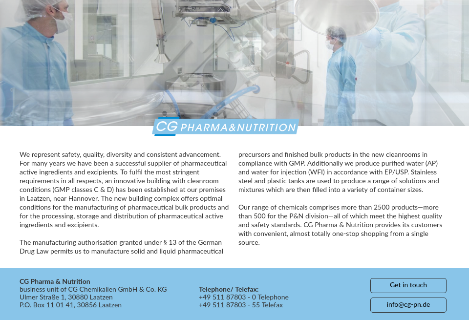 CG Chemikalien - Pharma Technology Focus | Yearbook 2018